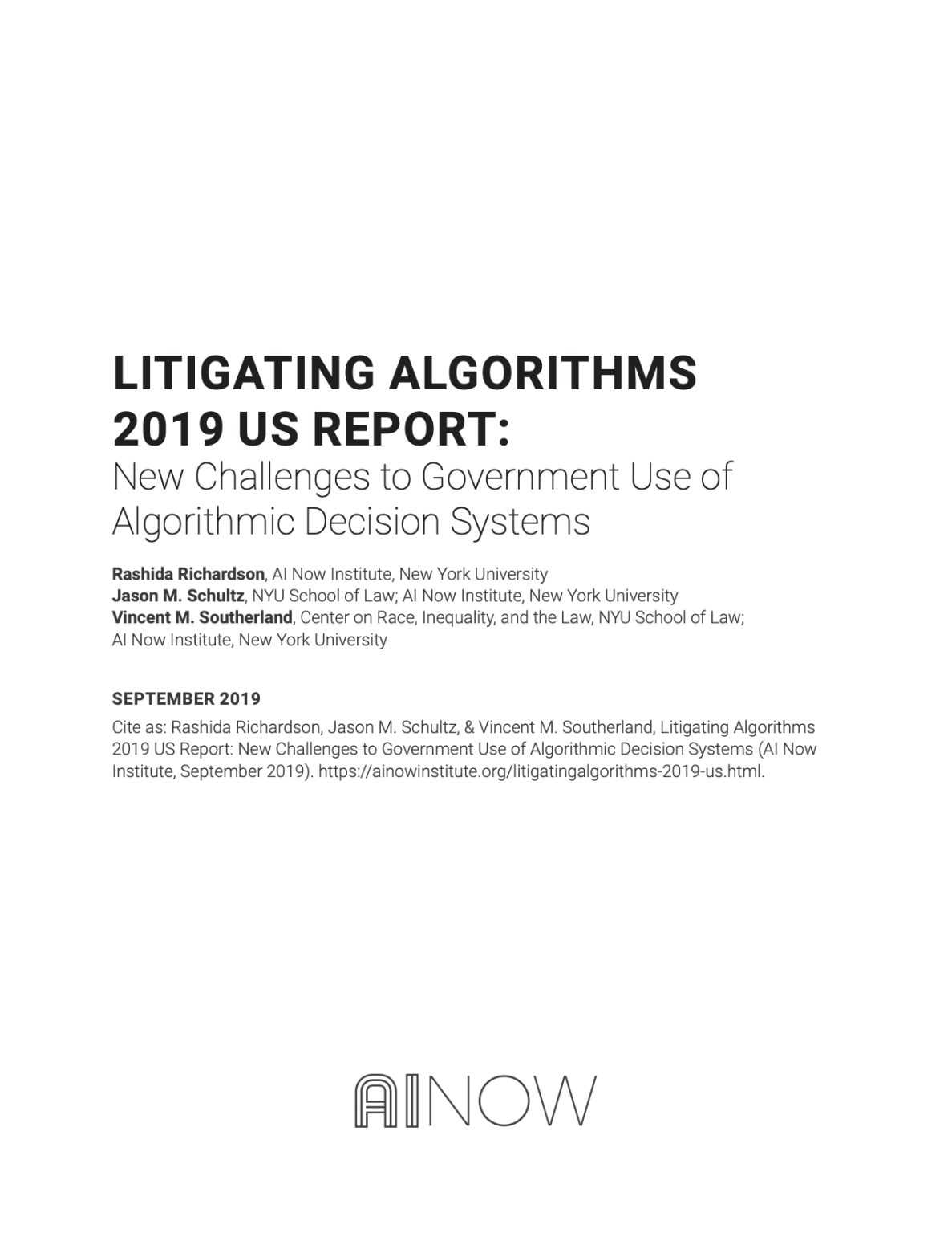Litigating Algorithms 2019 U.S. Report: New Challenges to Government ...